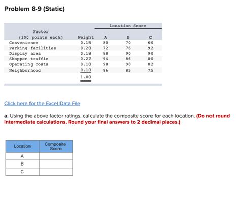 Solved Problem 8 9 Static Click Here For The Excel Data