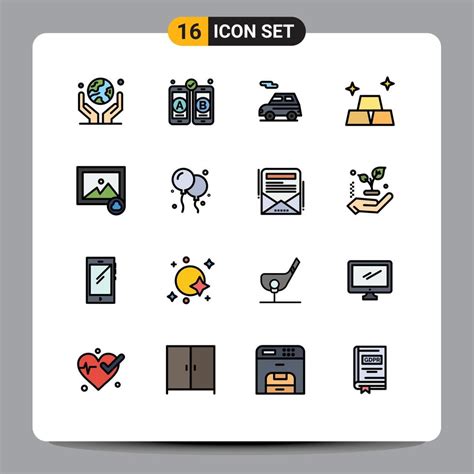 Set Of 16 Vector Flat Color Filled Lines On Grid For Photo Cloud Auto Money Finance Editable