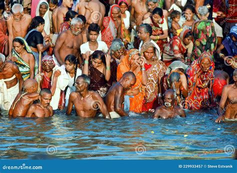 Hindu Pilgrims Bathe In The Ganges Editorial Photography Image Of