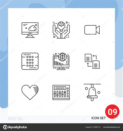 Mobile Interface Outline Set Pictograms Investment Food Camera Drinks Cookie Stock Vector Image