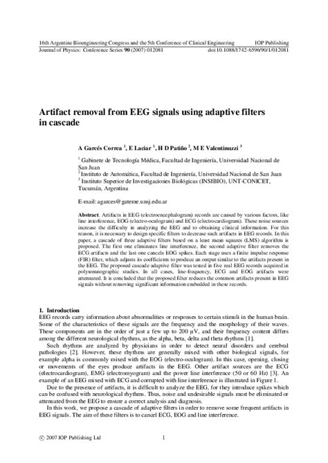 Pdf Artifact Removal From Eeg Signals Using Adaptive Filters In Cascade