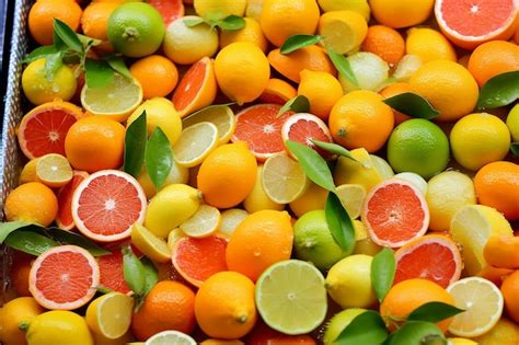 Premium Photo A Tray Of Freshly Squeezed Citrus Fruits Ai Generated