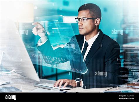 Cyber Security Safety And It With Businessman And Computer Virus With Password Phishing Or