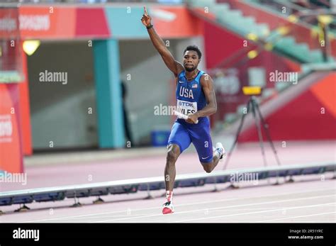 Noah Lyles Winning The 4x100m Relay At The 2019 World Athletics