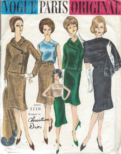 1960s Vintage Vogue Sewing Pattern B34 Suit Jacket Skirt Blouse Scarf