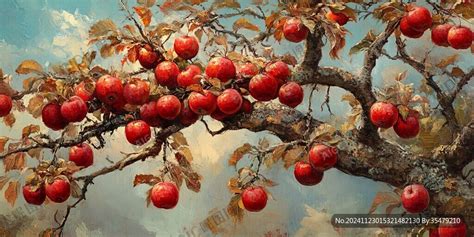 Ai创作图写实山楂 收获果实秋季红柿树木 苹果树叶硕果累累 3d立体画苹果树 油画果树 秋天红色山楂树 3d画苹果树 山楂装饰画 秋实油画 结满苹果的树枝 满树红苹果 枝头的红苹果 果园苹果