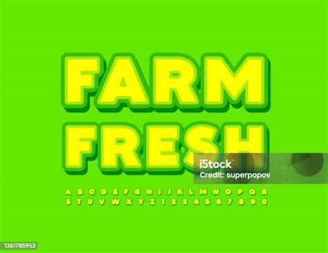 벡터 상업 표지판 농장 신선한 밝은 스티커 알파벳 문자 및 숫자 세트 농업 박람회에 대한 스톡 벡터 아트 및 기타 이미지