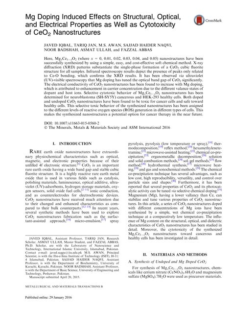 Pdf Mg Doping Induced Effects On Structural Optical And Electrical Properties As Well As