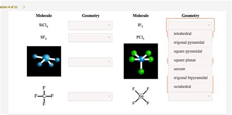 Solved Stion 4 Of 21 Molecule Geometry Molecule Geometry Sicl4 If