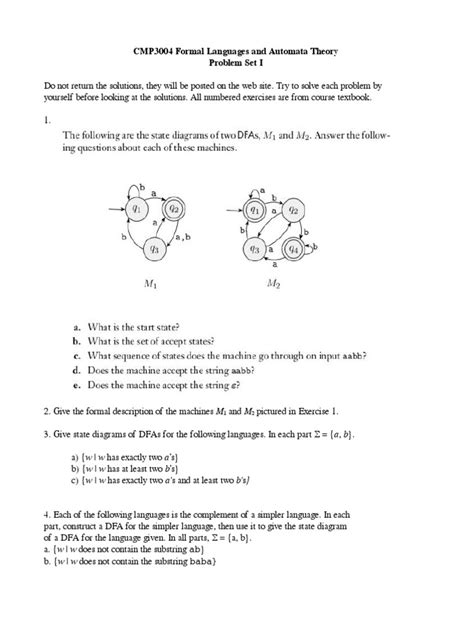 Formal Languages And Automata Theory Problem Set 1 Dfas Nfas Regular Expressions And
