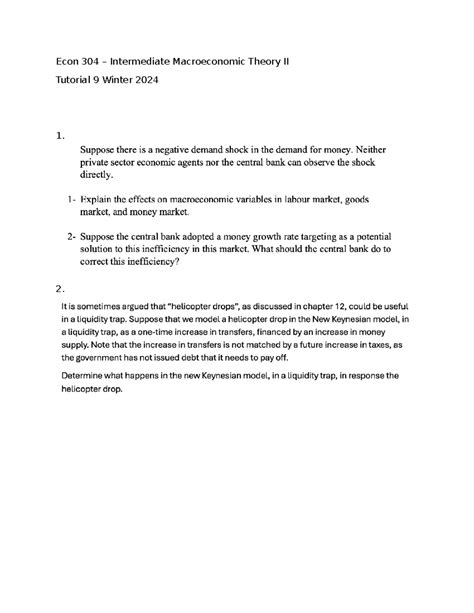 Tutorial W ECON Econ Intermediate Macroeconomic Theory II Tutorial Winter