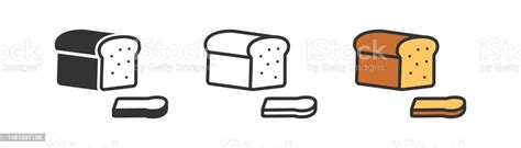 호밀 빵은 밝은 배경에 아이콘을 얇게 썬다 토스트 아침 식사 기호입니다 신선한 덩어리 윤곽선 평면 및 컬러 스타일 플랫 디자인 벡터 그림입니다 슬라이스에 대한 스톡 벡터