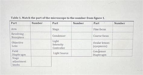 Solved Table 1 Match The Part Of The Microscope To The