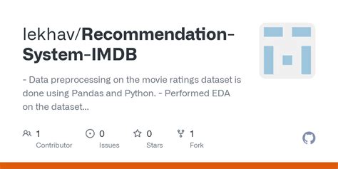GitHub Lekhav Recommendation System IMDB Data Preprocessing On The Movie Ratings Dataset Is