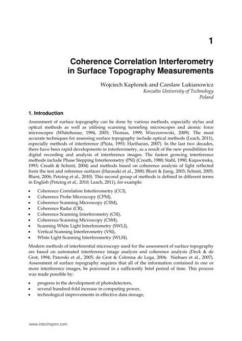 Pdf Coherence Correlation Interferometry In Surface Topography
