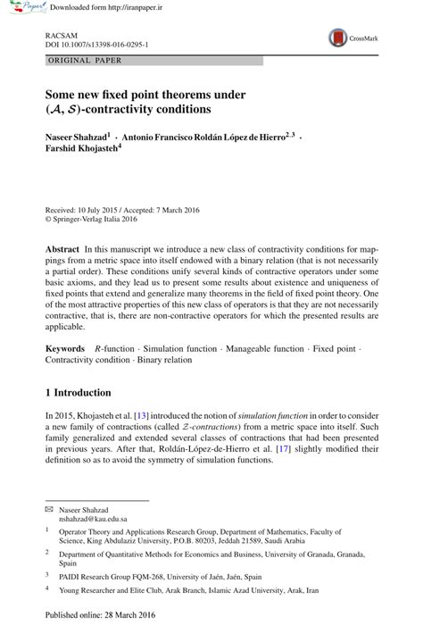 Pdf Some New Fixed Point Theorems Under Mathcal A Mathcal S A S