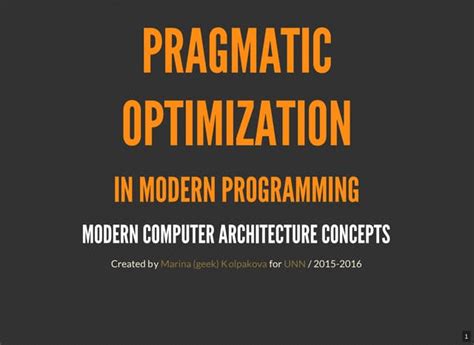pragmatic optimization in modern programming modern computer