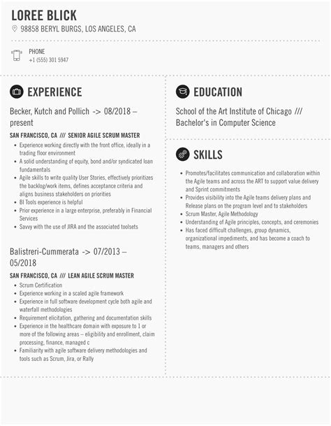 Agile Scrum Master Resume Samples Velvet Jobs