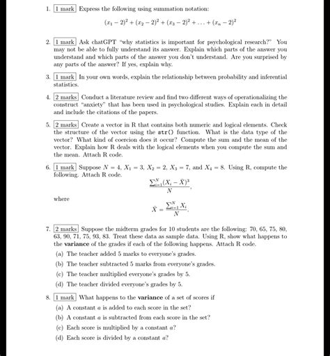 Solved Texts 1 1 Mark Express The Following Using Summation Notation ∑ X 2 ² 2 1 Mark Ask