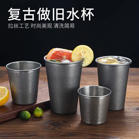 复古不锈钢水杯单层冷饮杯做旧果汁杯茶杯日式口杯漱口杯啤酒杯子 阿里巴巴