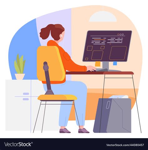 Female Programmer Working On Computer Freelancer Vector Image