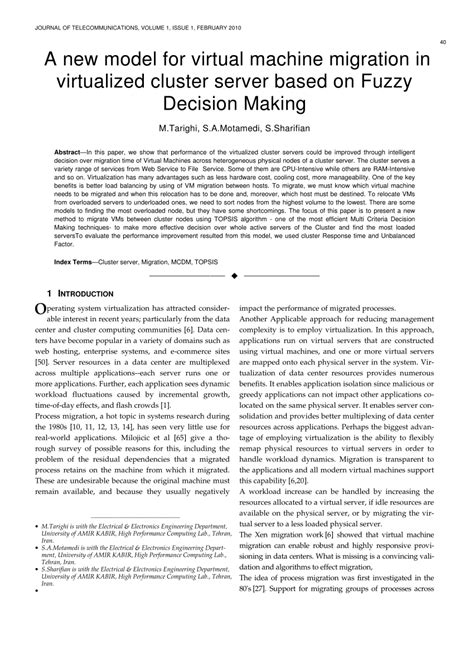 Pdf A New Model For Virtual Machine Migration In Virtualized Cluster Server Based On Fuzzy