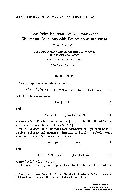 Pdf Two Point Boundary Value Problem For Differential Equations With
