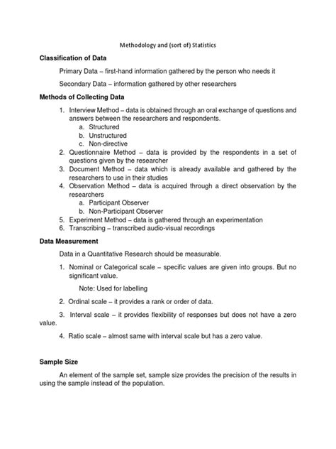 Methodology Handout Pdf Sampling Statistics Spearmans Rank