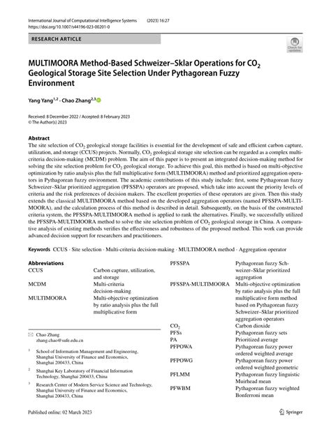 Pdf Multimoora Method‑based Schweizersklar Operations For Co2 Geological Storage Site