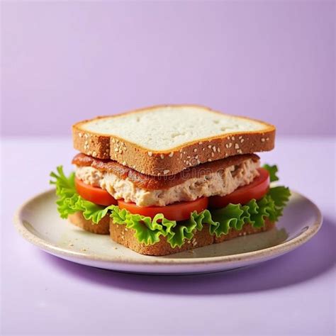 Tuna Sandwich With Fresh Lettuce And Tomato On Whole Grain Bread Stock Illustration