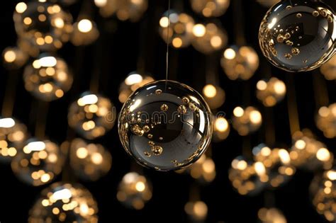 A Dynamic 3d Scene With Floating Metallic Spheres Reflecting Light Against A Dark Black