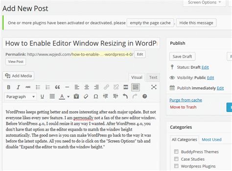 how to enable editor window resizing in wordpress 4 0 wp solver