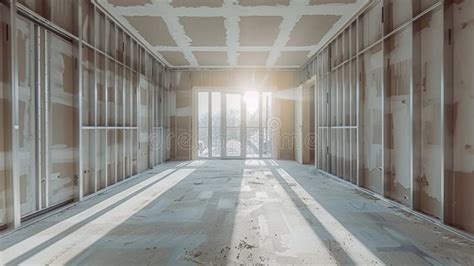 Installing Metal Frames And Drywall For Gypsum Walls Construction And Renovation Process Stock