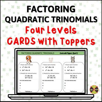 Factoring Quadratic Trinomials Level Digital Cards With Toppers