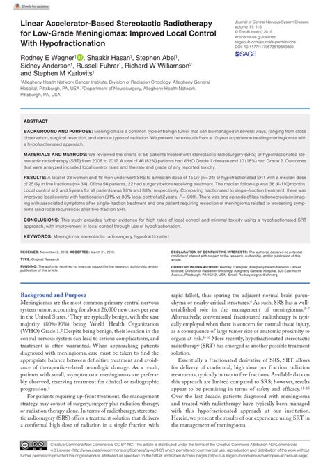 Pdf Linear Accelerator Based Stereotactic Radiotherapy For Low Grade Meningiomas Improved