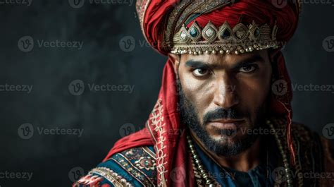 Majestic Portrait Of A Mamluk Warrior In Traditional Costume With An