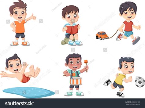 귀여운 행복한 만화 소년들이 놀고 있습니다스포츠와 스톡 벡터로열티 프리 489892168 Shutterstock