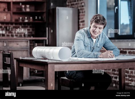 Attractive Male Engineer Drawing Line Stock Photo Alamy