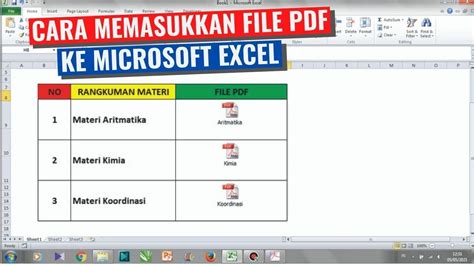 cara memasukkan file pdf ke microsoft excel youtube