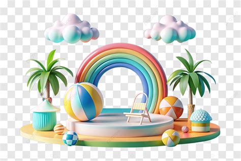 3차원 여름 바다 바닷가 와 의자 팽창성이다 플라밍고 Lifebuoy 물 튀김 야자수 고립된 여행 개념 Render 삽화 3d 여름 바다 Png 일러스트 및 이미지 에