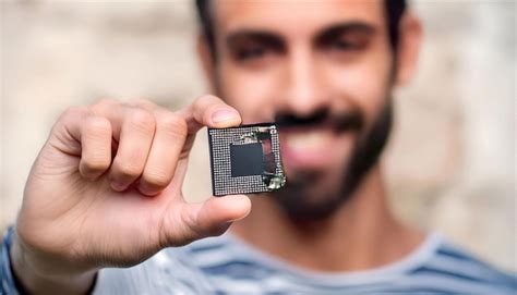 Man Holding Small Electronic Device Microchip Premium Ai Generated Image