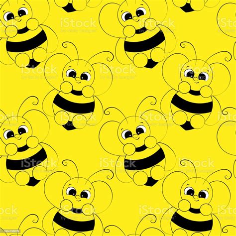 윤곽 귀여운 만화 꿀벌과 원활한 벡터 패턴 가공의 인물에 대한 스톡 벡터 아트 및 기타 이미지 가공의 인물 개미 검은색 Istock