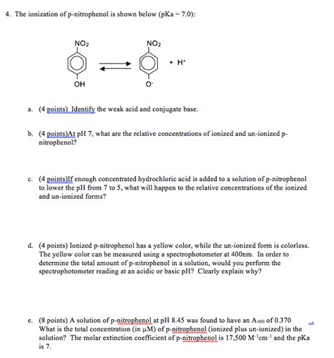 Solved 4 The Ionization Of P Nitrophenol Is Shown Below