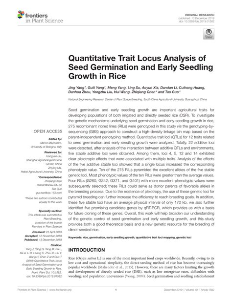 Pdf Quantitative Trait Locus Analysis Of Seed Germination And Early Seedling Growth In Rice