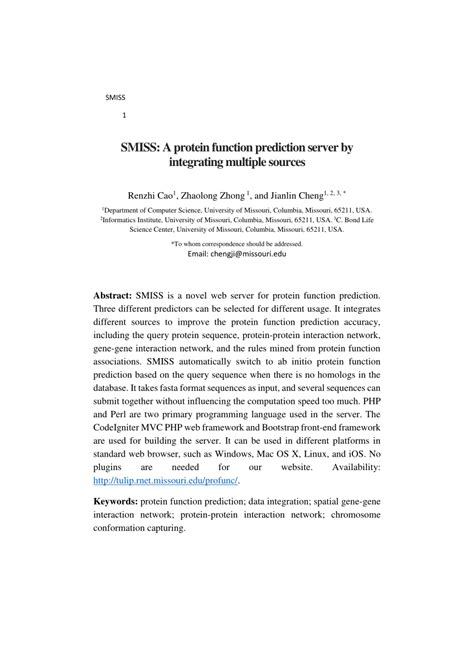Pdf Smiss A Protein Function Prediction Server By Integrating