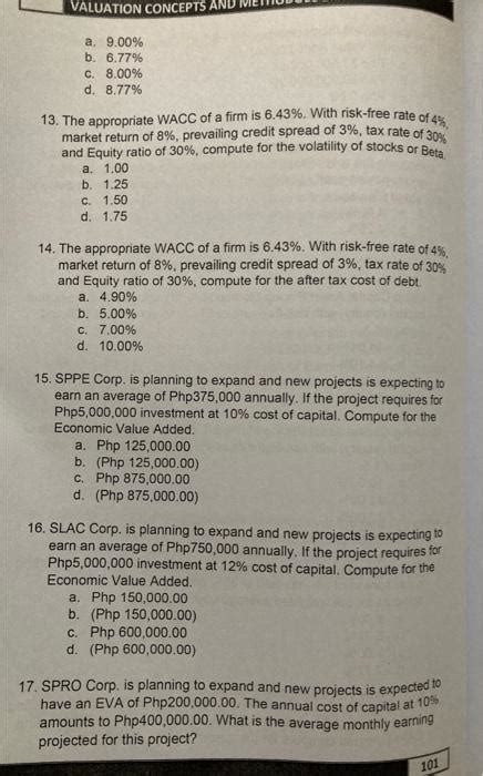 Solved Valuation Concepts And Methodologies Multiple Choice