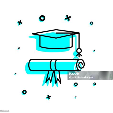 인증서 및 대학원 캡 아이콘입니다 Ui 및 Ux 웹 사이트 또는 모바일 응용 프로그램에 대한 간단한 얇은 라인 개요 문양 교육 아이콘의 평면 벡터 교수에 대한 스톡 벡터