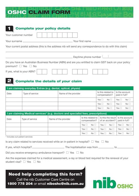 Printable Nib Claim Form Printable Forms Free Online