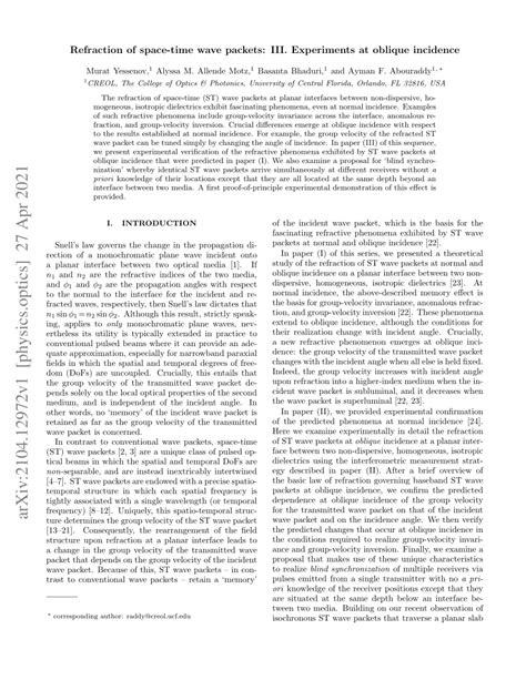 Pdf Refraction Of Space Time Wave Packets Iii Experiments At