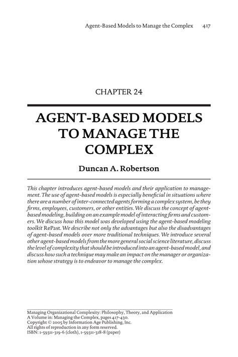 Pdf Agent Based Models To Manage The Complex
